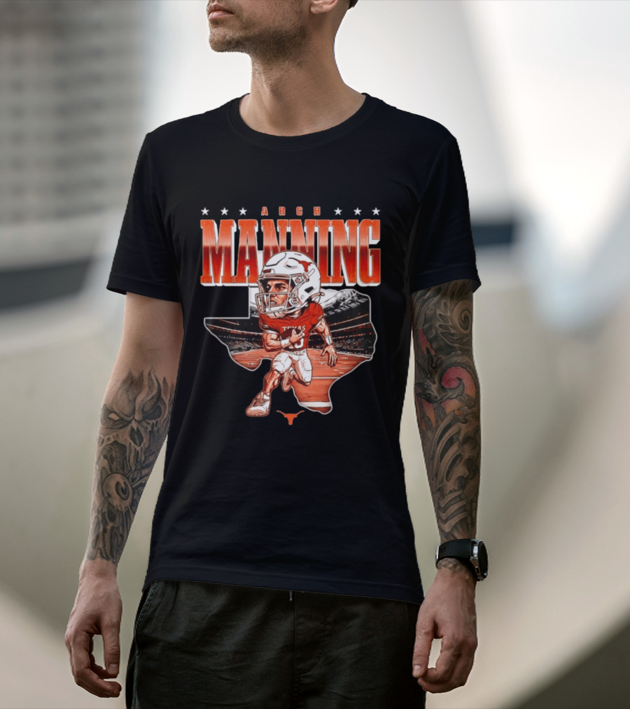 Arch Manning 16 Texas Longhorns NCAA Football Caricature Texas Stadium T-Shirt