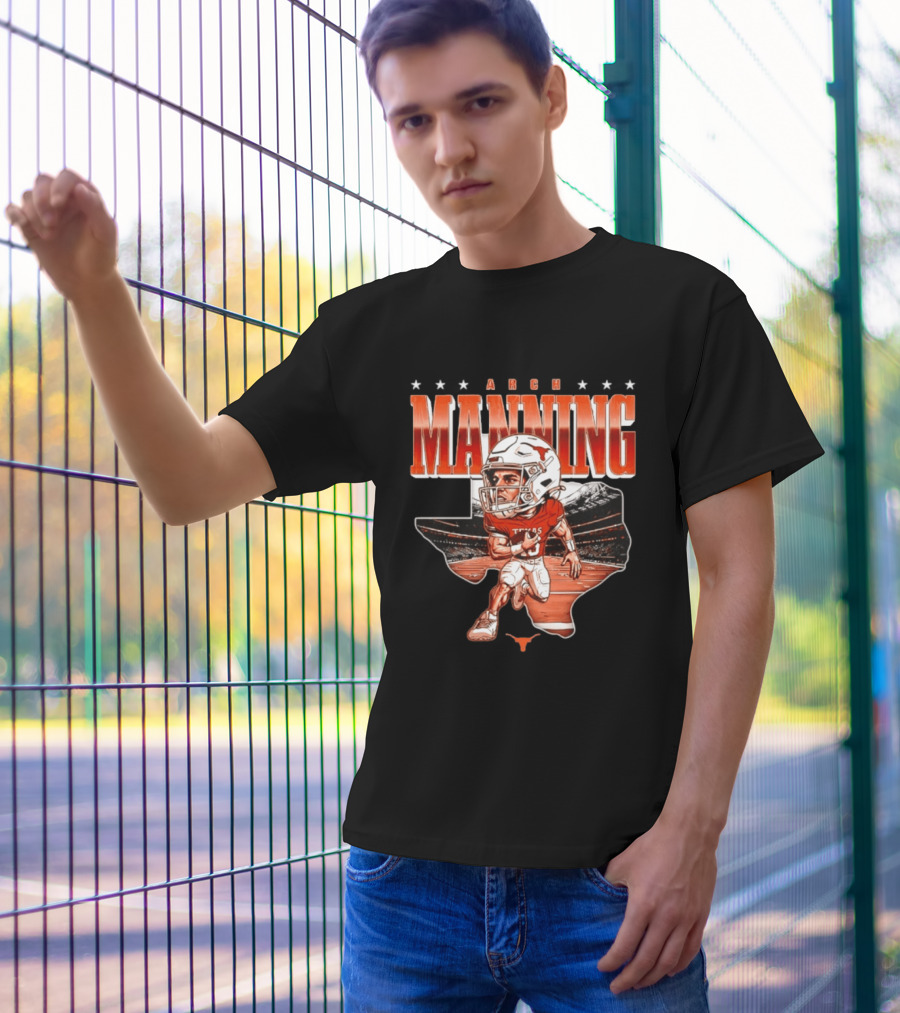 Arch Manning 16 Texas Longhorns NCAA Football Caricature Texas Stadium T-Shirt