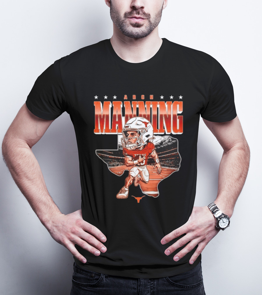 Arch Manning 16 Texas Longhorns NCAA Football Caricature Texas Stadium T-Shirt