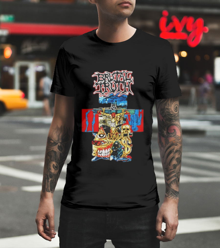 Brutal Truth Crucifix Skull Grindcore Band T-Shirt