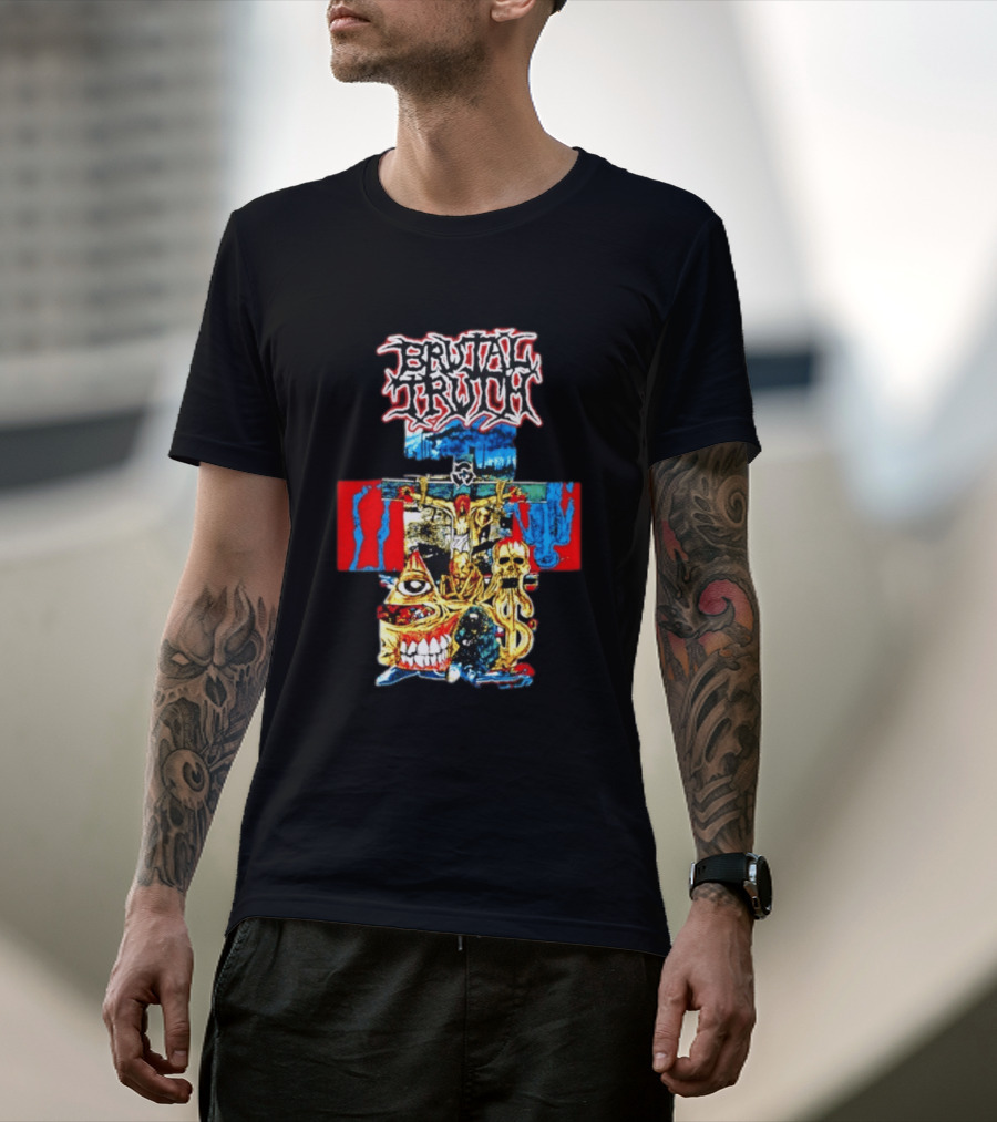 Brutal Truth Crucifix Skull Grindcore Band T-Shirt