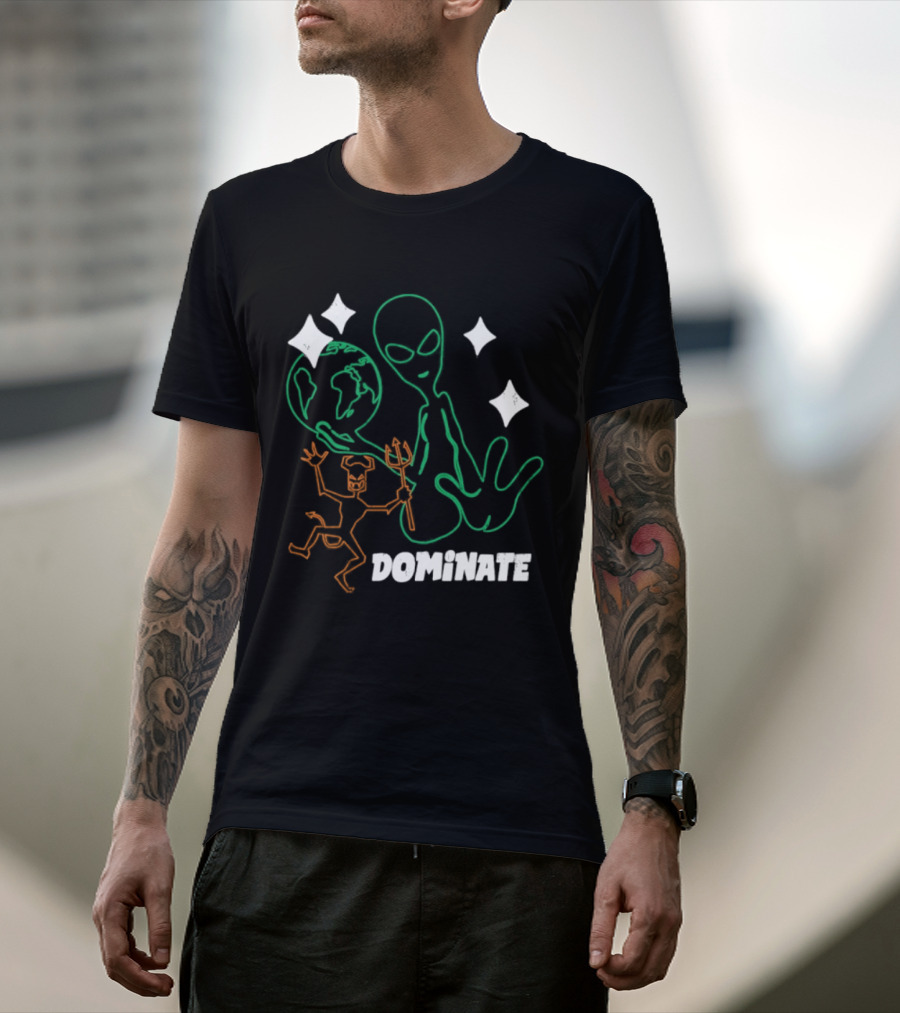 Dominate Alien Devil Earth UFO Stars T-Shirt