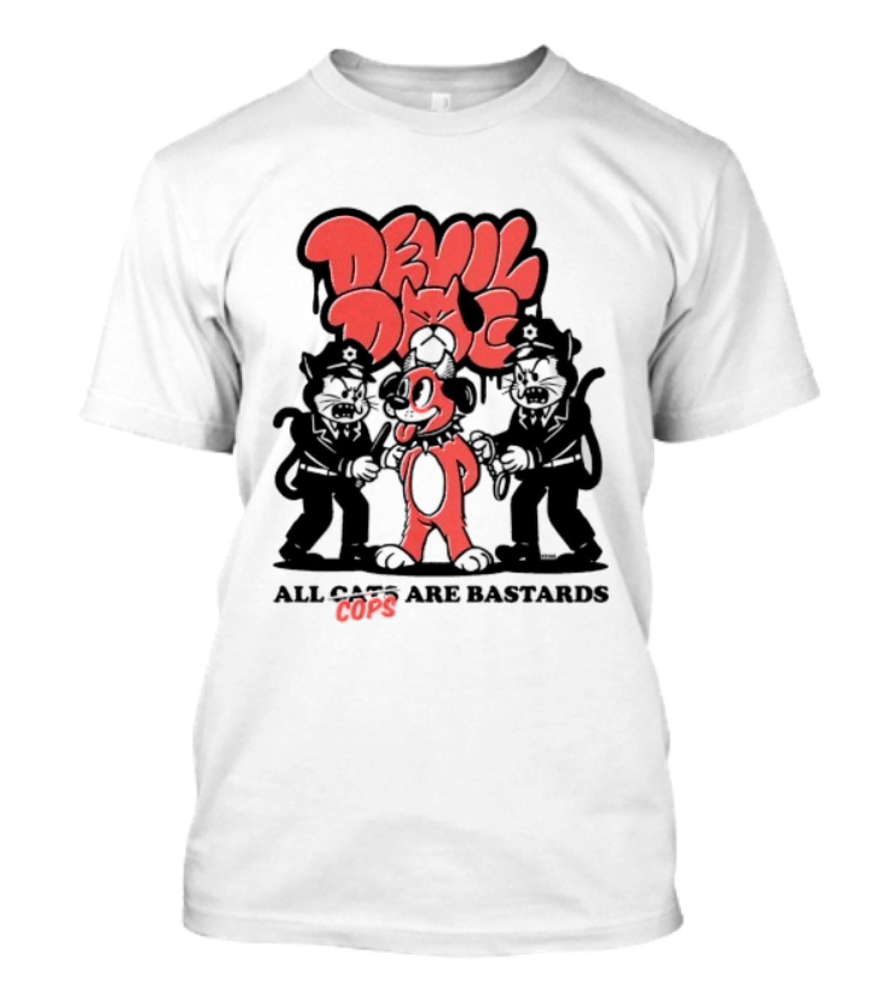 Devil Dog All Cats Are Bastards ACAB Bold Red Black T-Shirt