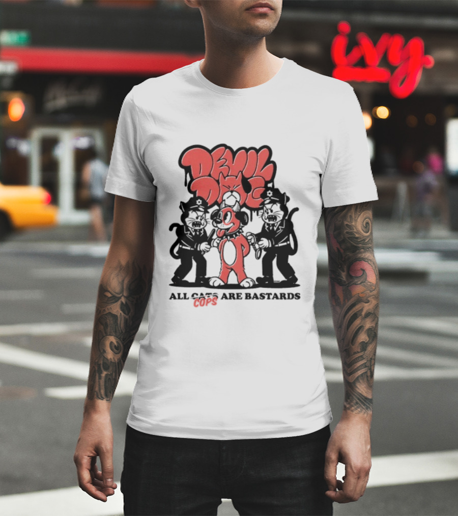 Devil Dog All Cats Are Bastards ACAB Bold Red Black T-Shirt