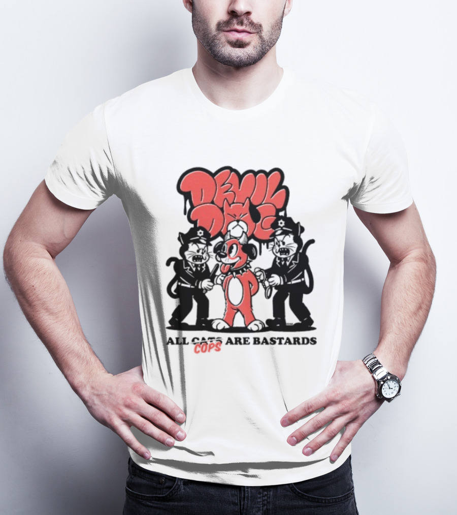 Devil Dog All Cats Are Bastards ACAB Bold Red Black T-Shirt