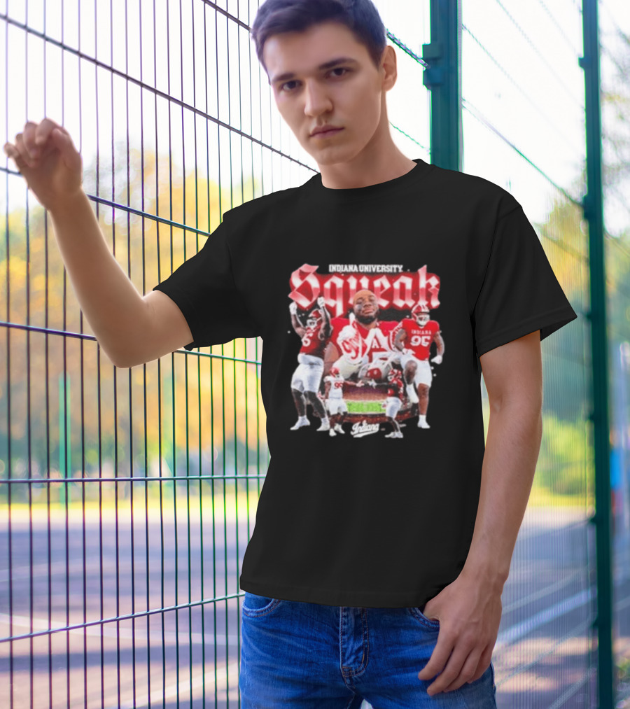 Indiana University Squeak Collage Featuring Indiana 96 Football Player In Red Uniform T-Shirt
