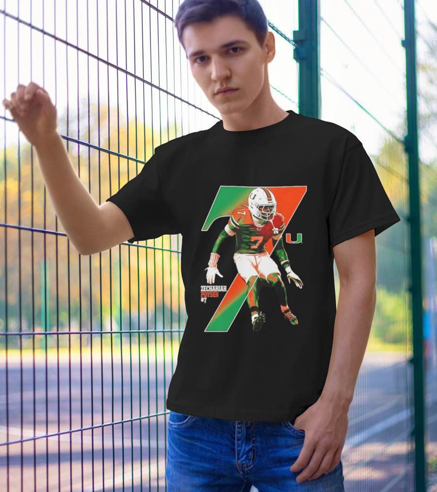 Zechariah Poyser 7 Miami Hurricanes NCAA Football Player T-Shirt