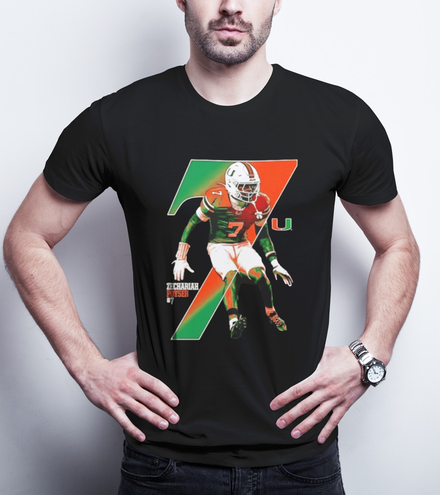Zechariah Poyser 7 Miami Hurricanes NCAA Football Player T-Shirt