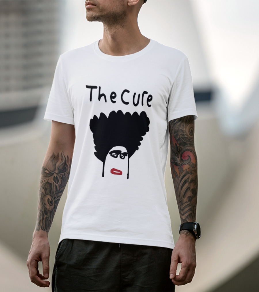 The Cure Hand Drawn Robert Smith Bold Hair Red Lips Black Glasses T-Shirt