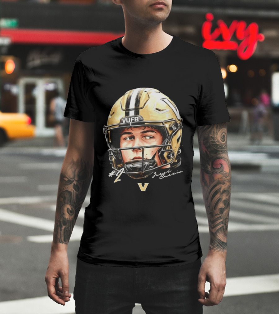 Jared Curtis 2 VUFB Vanderbilt Football Helmet T-Shirt