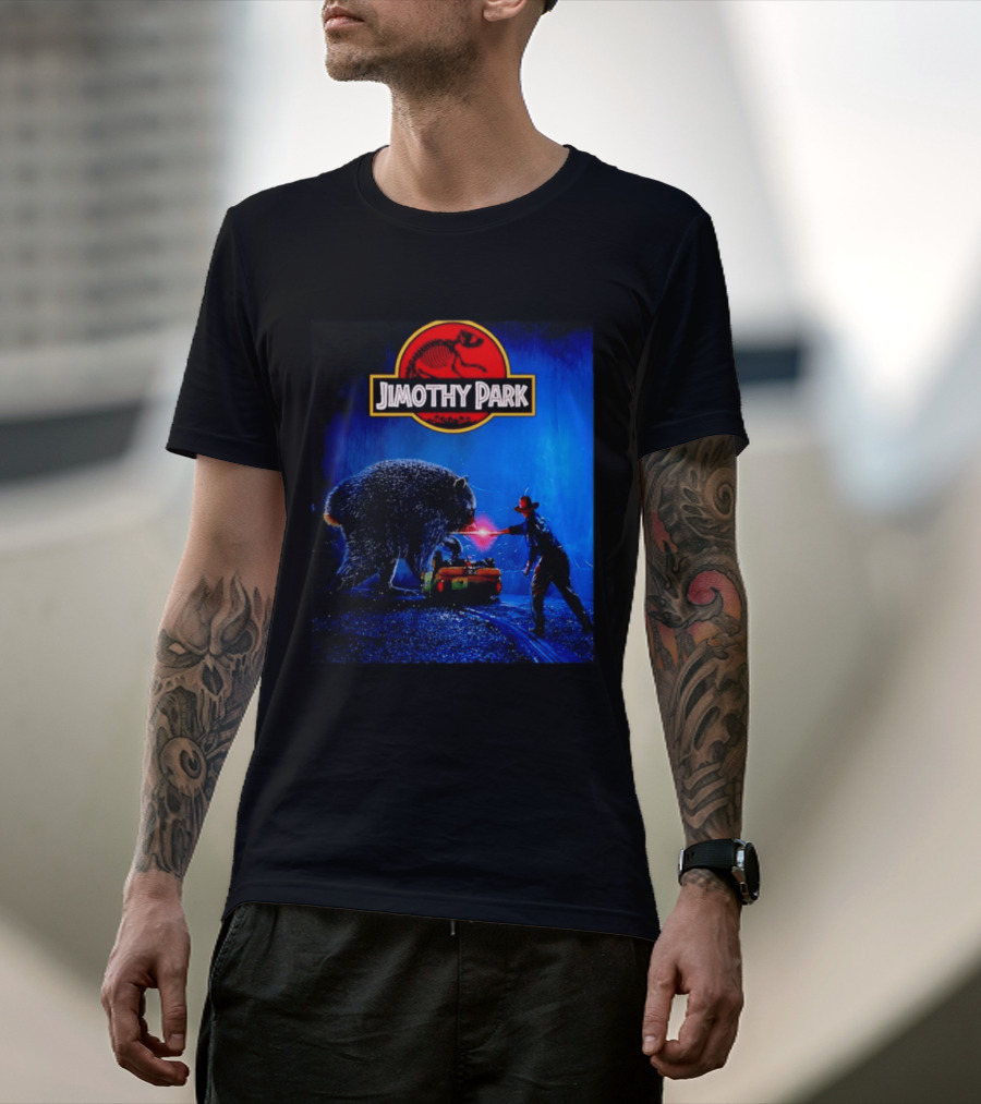 Jimothy Park Dinosaur Adventure Lampoon With Bear Scene T-Shirt