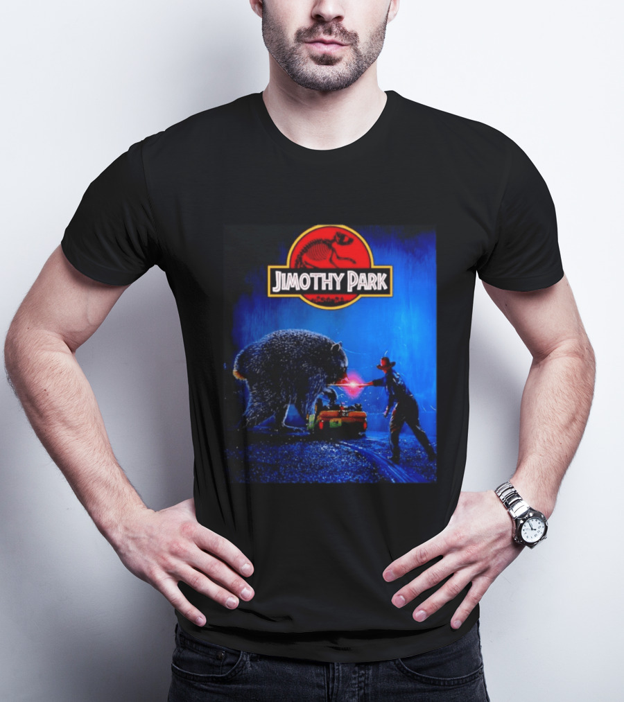 Jimothy Park Dinosaur Adventure Lampoon With Bear Scene T-Shirt