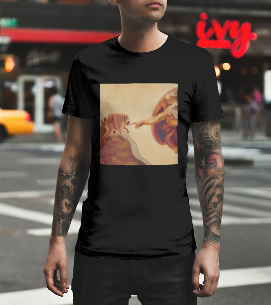Jimothy Raccoon And The Creation Of Adam Renaissance Mashup T-Shirt
