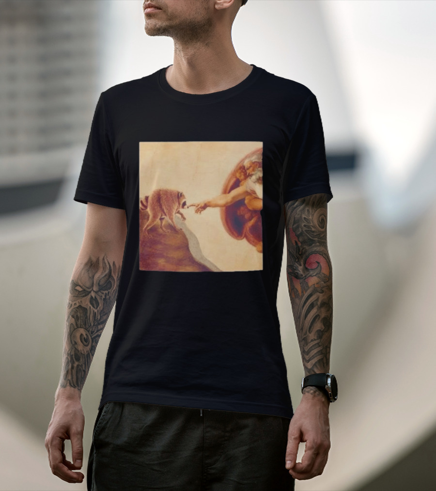 Jimothy Raccoon And The Creation Of Adam Renaissance Mashup T-Shirt