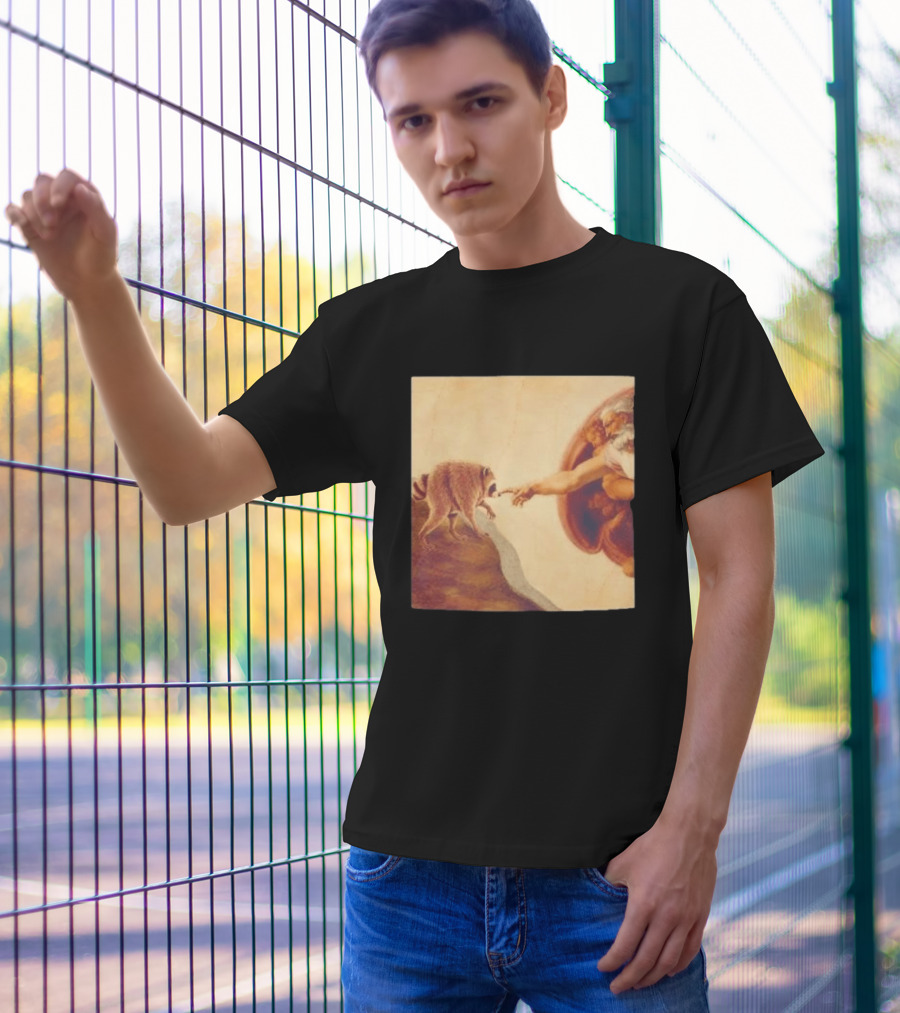 Jimothy Raccoon And The Creation Of Adam Renaissance Mashup T-Shirt