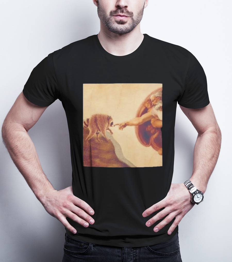 Jimothy Raccoon And The Creation Of Adam Renaissance Mashup T-Shirt