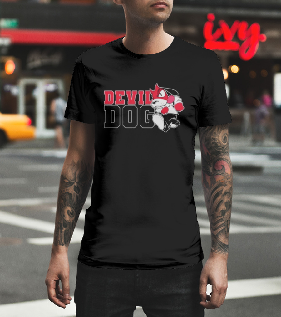 Devil Dog Cartoon Red And White T-Shirt