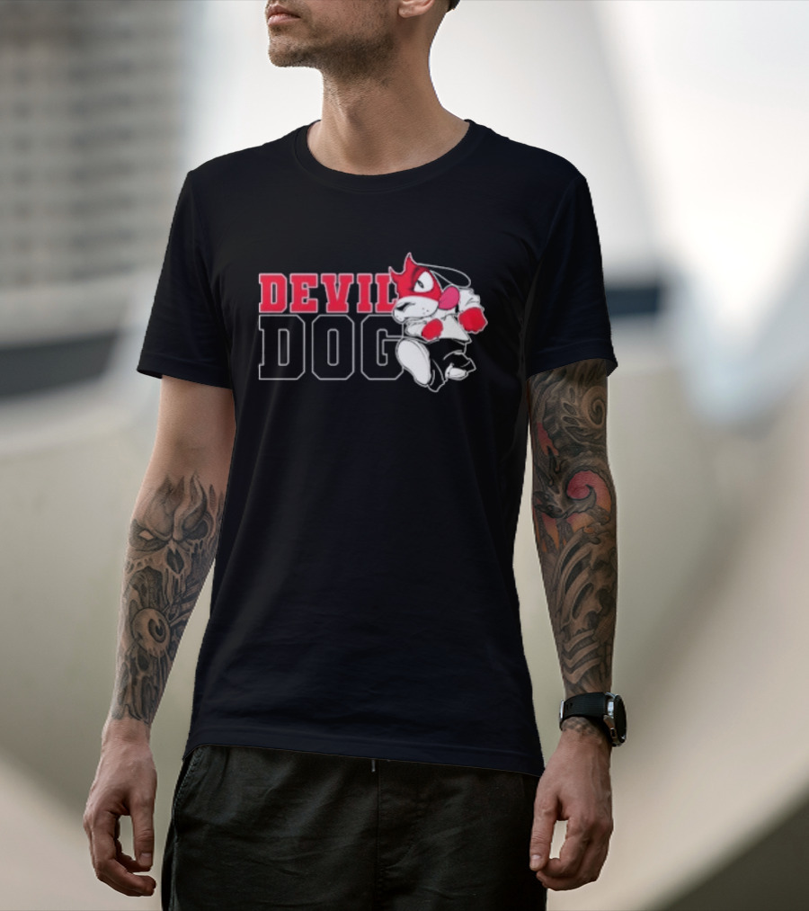 Devil Dog Cartoon Red And White T-Shirt
