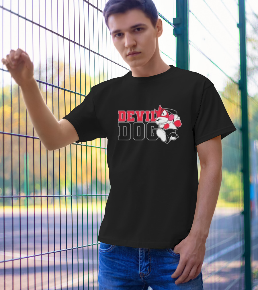 Devil Dog Cartoon Red And White T-Shirt