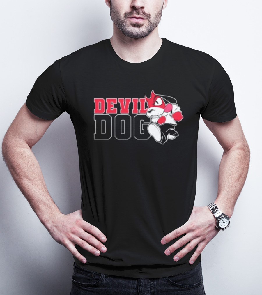 Devil Dog Cartoon Red And White T-Shirt