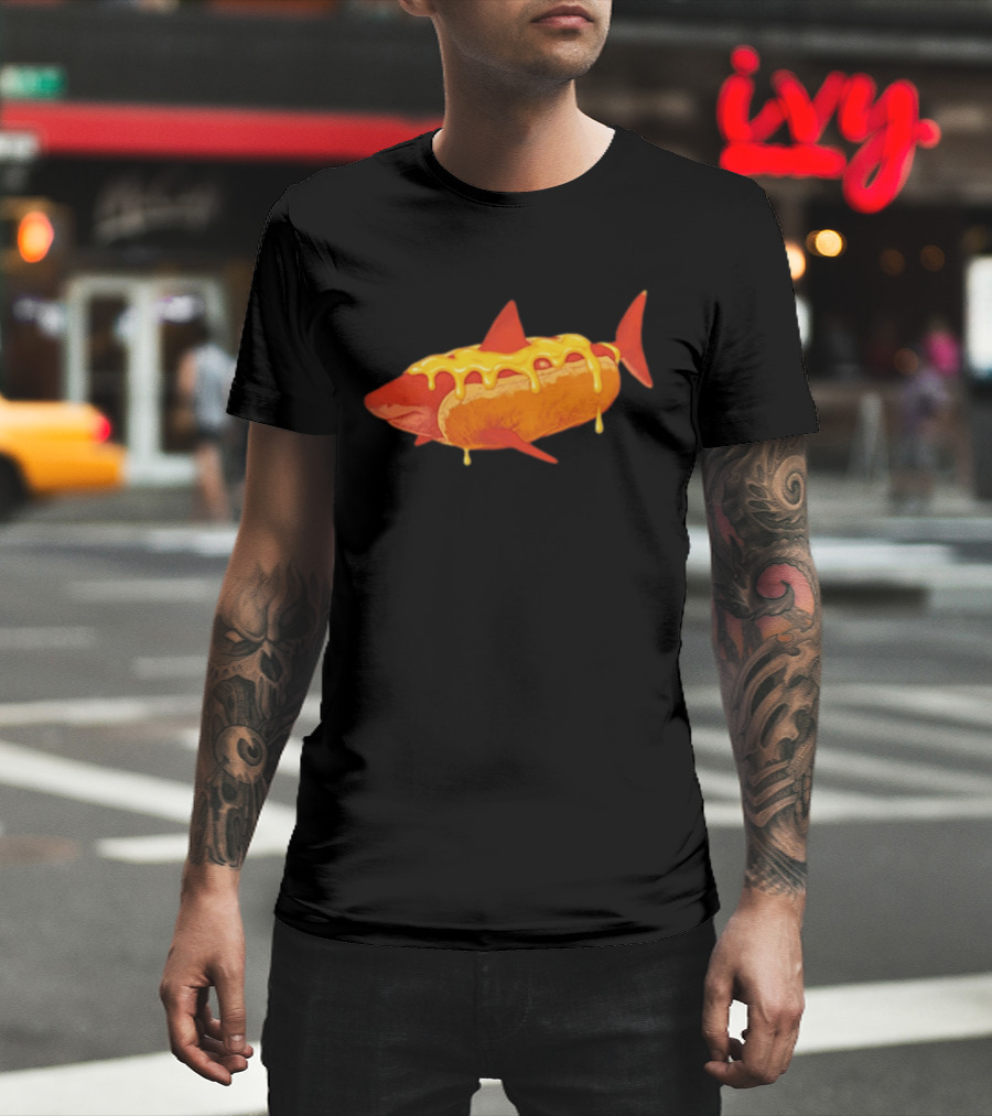Hot Dog Shark With Melting Cheese Drizzle T-Shirt