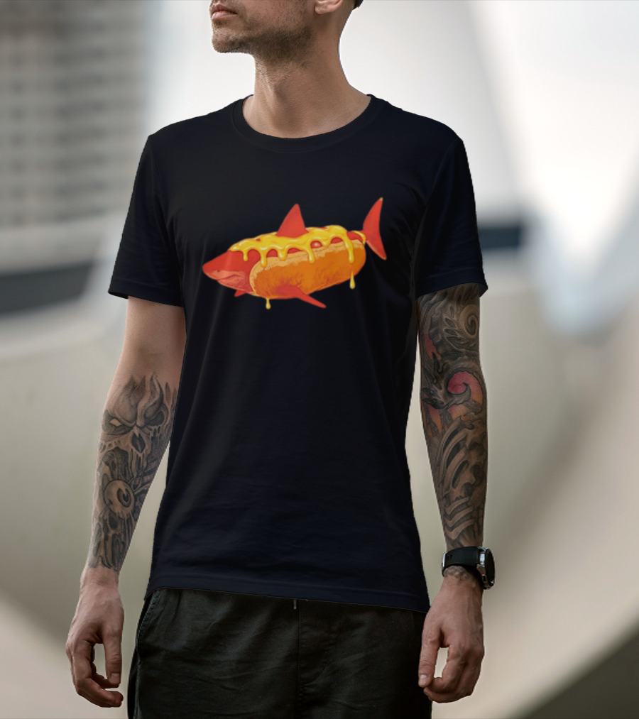 Hot Dog Shark With Melting Cheese Drizzle T-Shirt