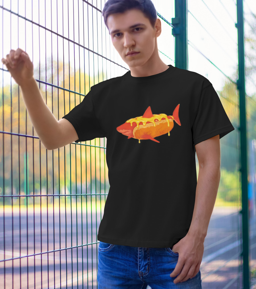 Hot Dog Shark With Melting Cheese Drizzle T-Shirt