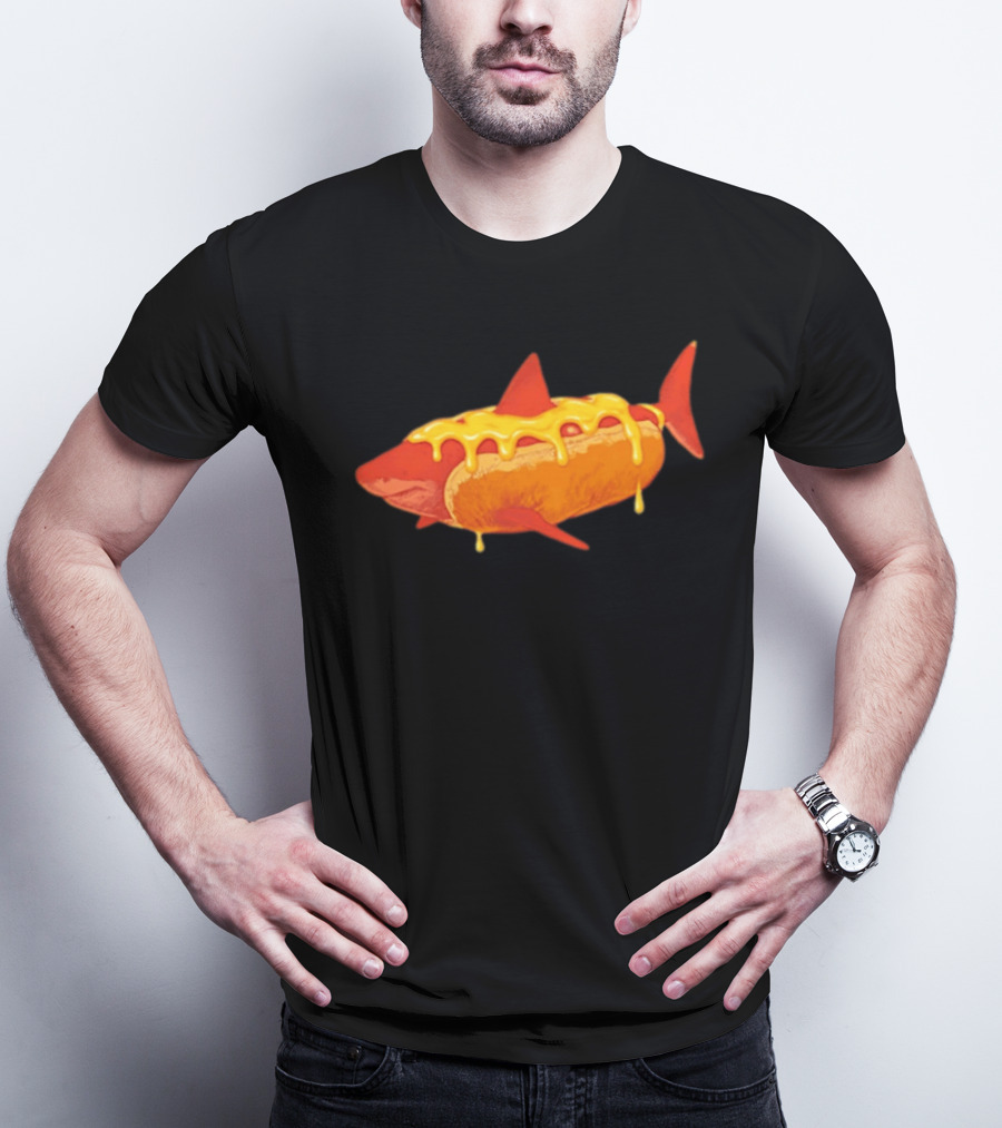 Hot Dog Shark With Melting Cheese Drizzle T-Shirt