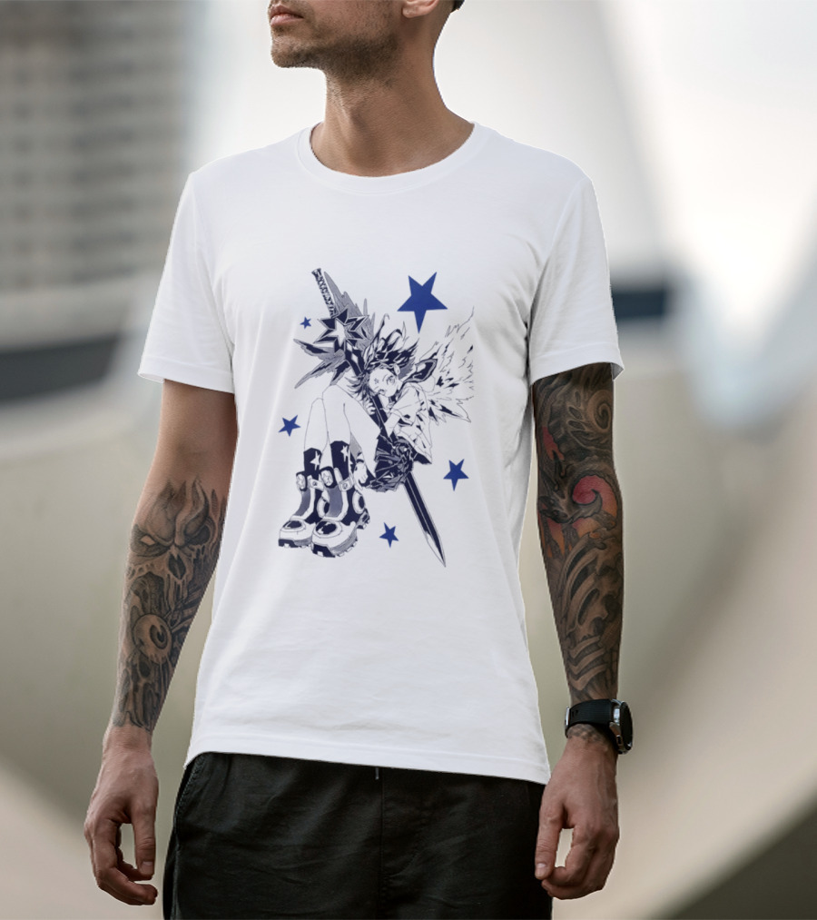 Arkestar Anime Girl Sword Wings Blue Stars T-Shirt
