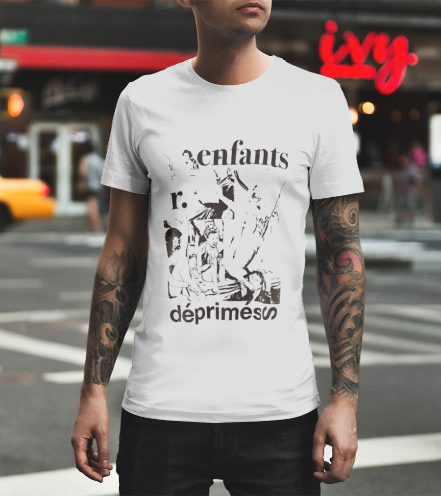 Enfants R Deprimes Monochrome Sketch Print T-Shirt