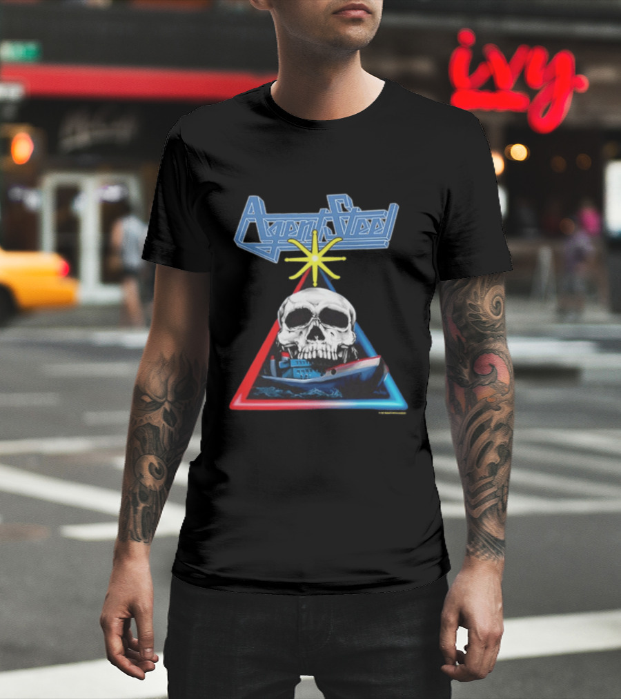 Agent Steel The Road To Atlantis Tour 1987 Skull Ship London Hamburg Two Sided T-Shirt
