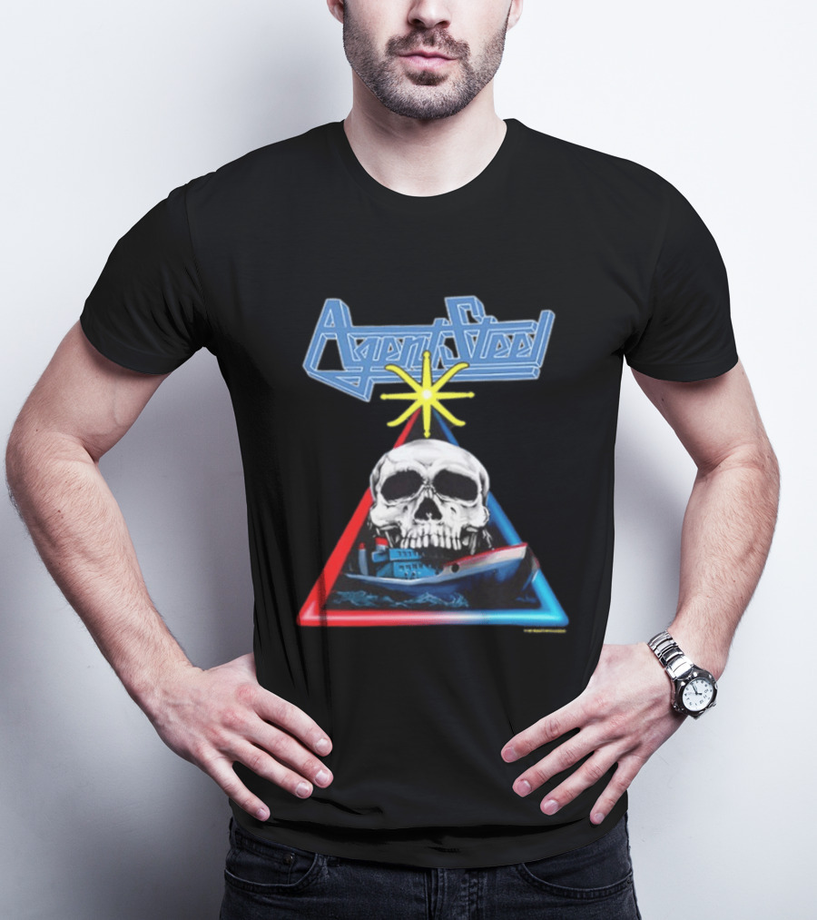 Agent Steel The Road To Atlantis Tour 1987 Skull Ship London Hamburg Two Sided T-Shirt