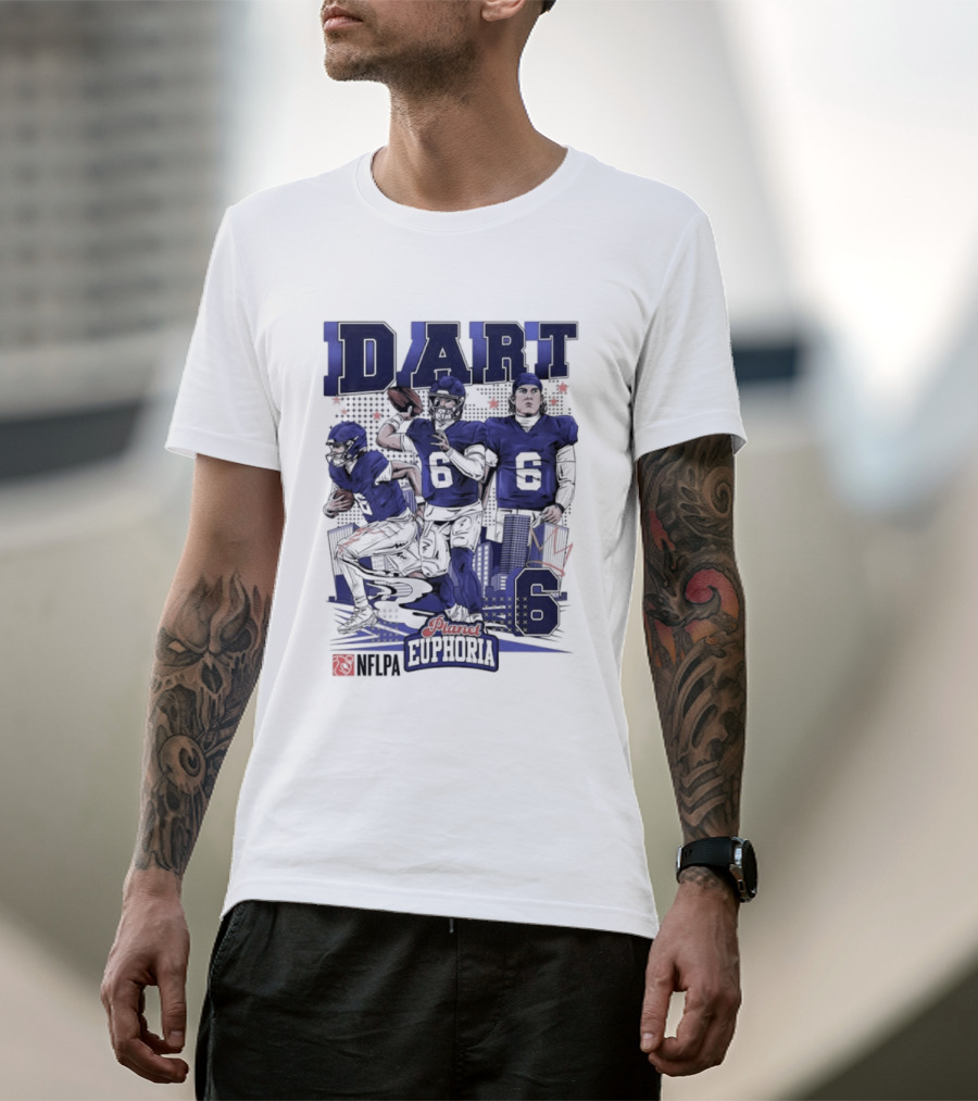 Jaxson Dart #6 New York Giants Football Comic Superpower Quarterback T-Shirt