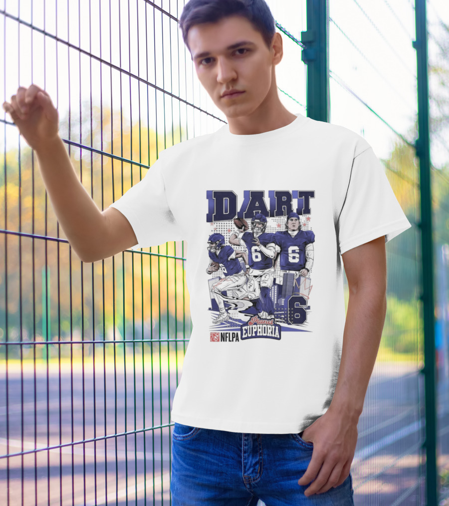 Jaxson Dart #6 New York Giants Football Comic Superpower Quarterback T-Shirt