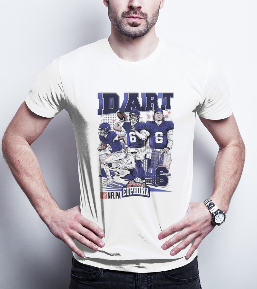 Jaxson Dart #6 New York Giants Football Comic Superpower Quarterback T-Shirt