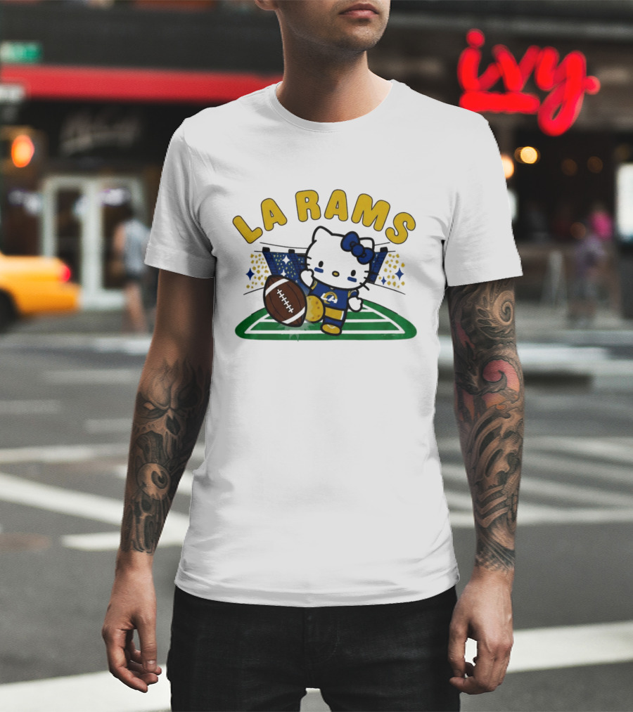 LA Rams Hello Kitty Football Kicking Stadium Scene T-Shirt