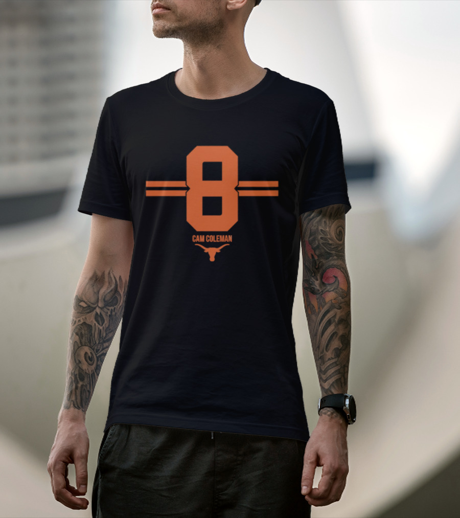 Texas Longhorns Cam Coleman Number 8 NCAA Football T-Shirt