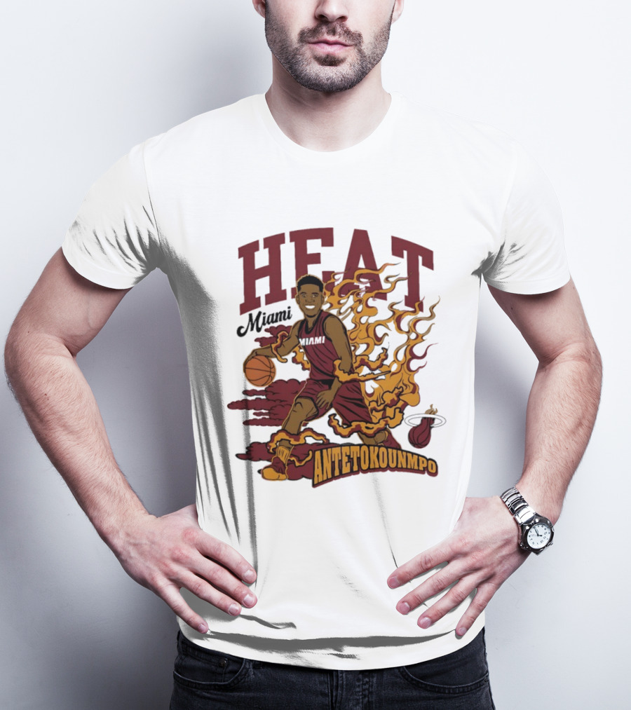 Miami Heat Antetokounmpo Basketball Flame Comic T-Shirt