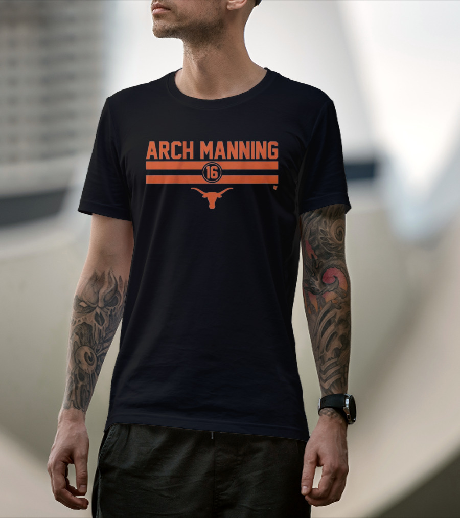 Texas Longhorns Arch Manning 16 Football Stripe Longhorn T-Shirt