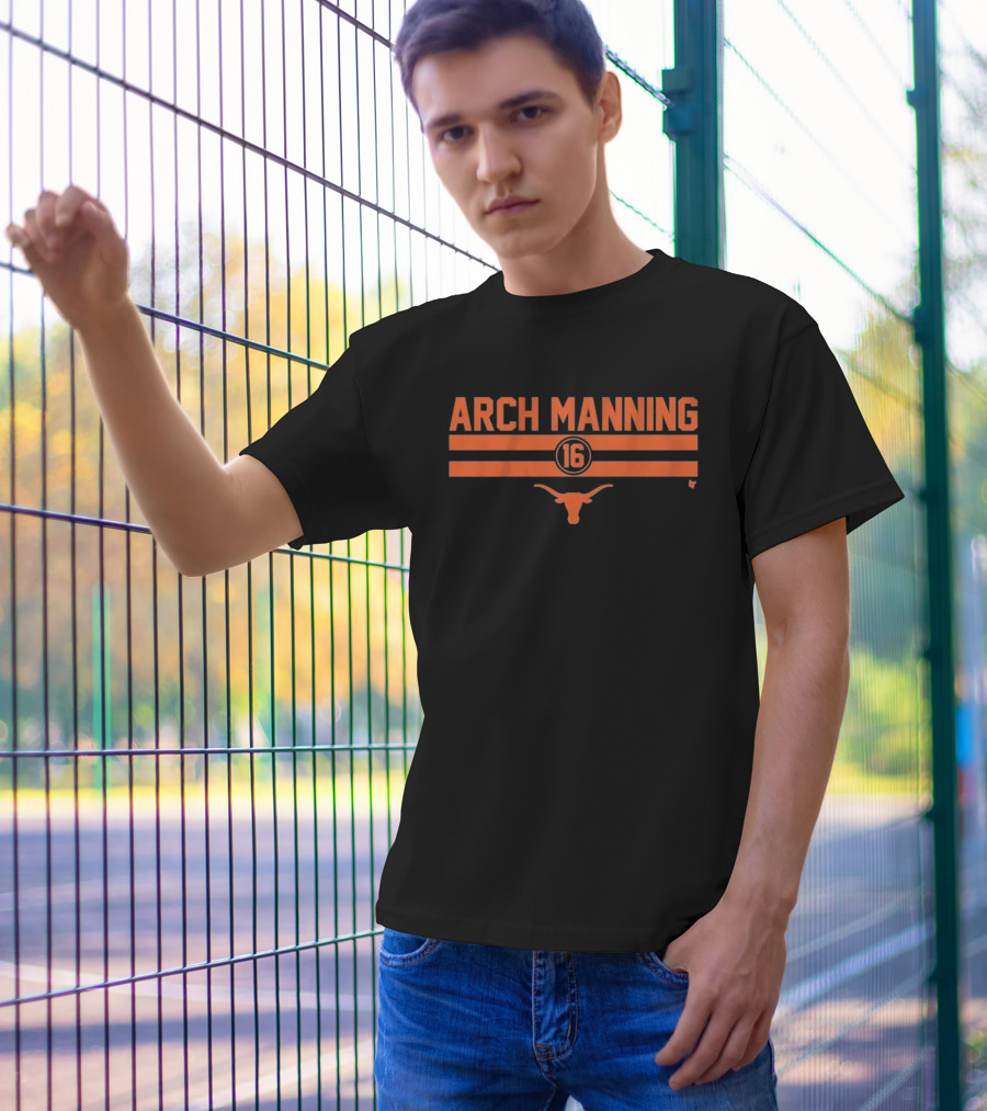 Texas Longhorns Arch Manning 16 Football Stripe Longhorn T-Shirt