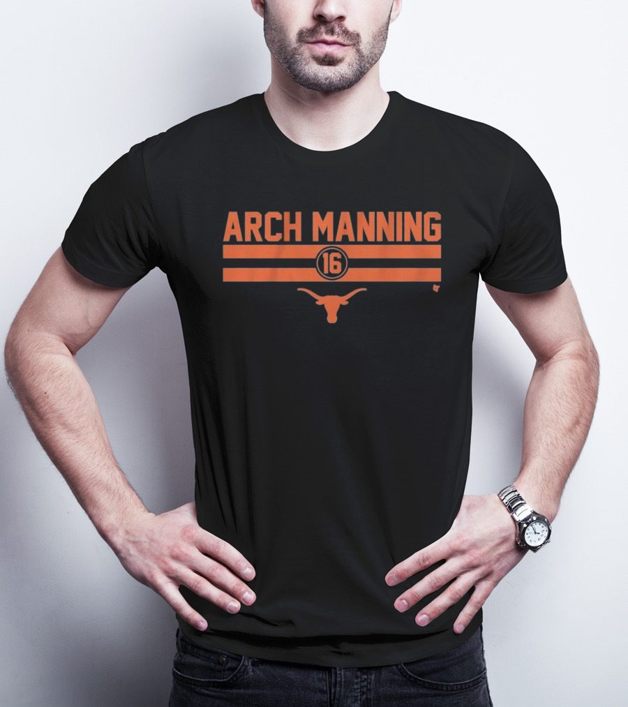Texas Longhorns Arch Manning 16 Football Stripe Longhorn T-Shirt