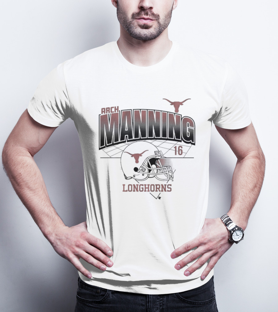 Texas Longhorns Arch Manning 16 Football Helmet Grid T-Shirt