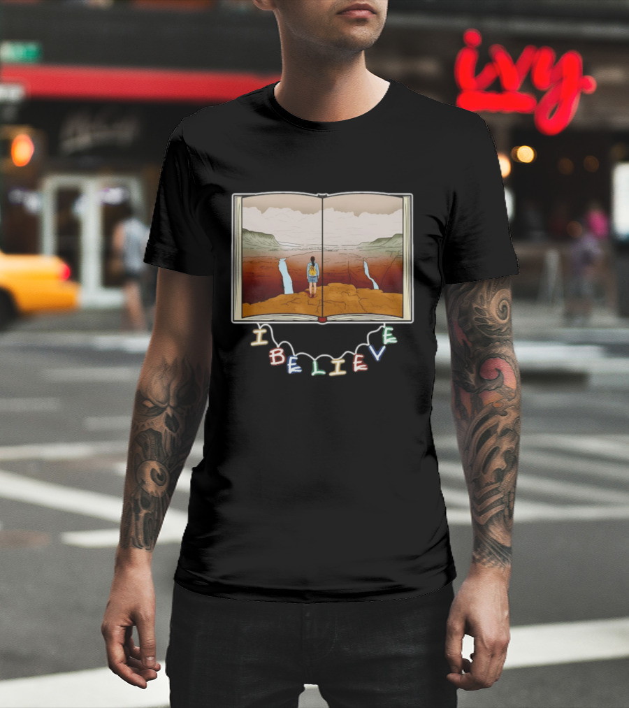 I Believe Open Book Landscape Journey Adventure T-Shirt