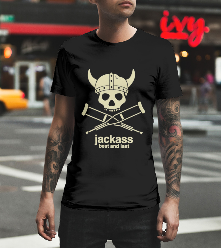 Jackass Best And Last Viking Skull With Crutches T-Shirt