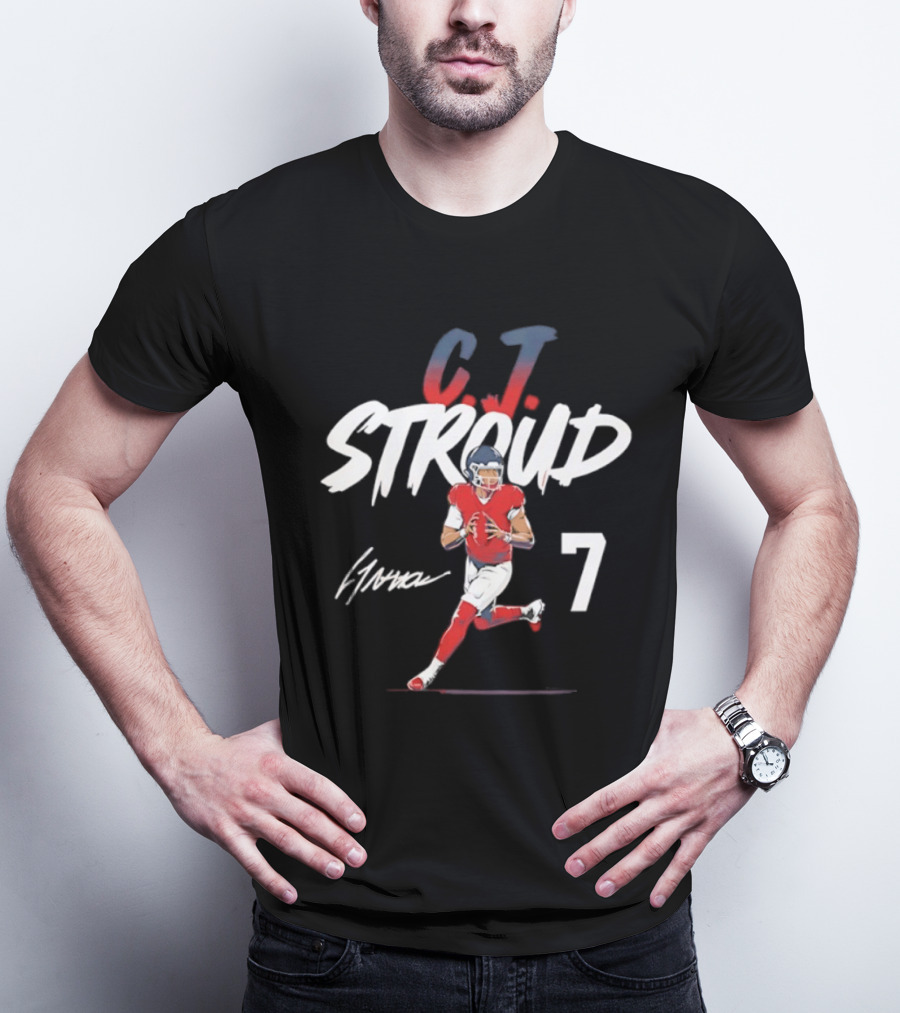 C.J. Stroud Houston Texans 7 Football Star 2026 Signature Pose T-Shirt