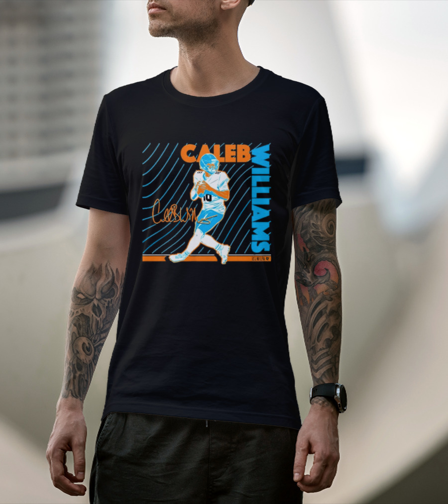 Caleb Williams Neon Nights Football Pose With Signature T-Shirt