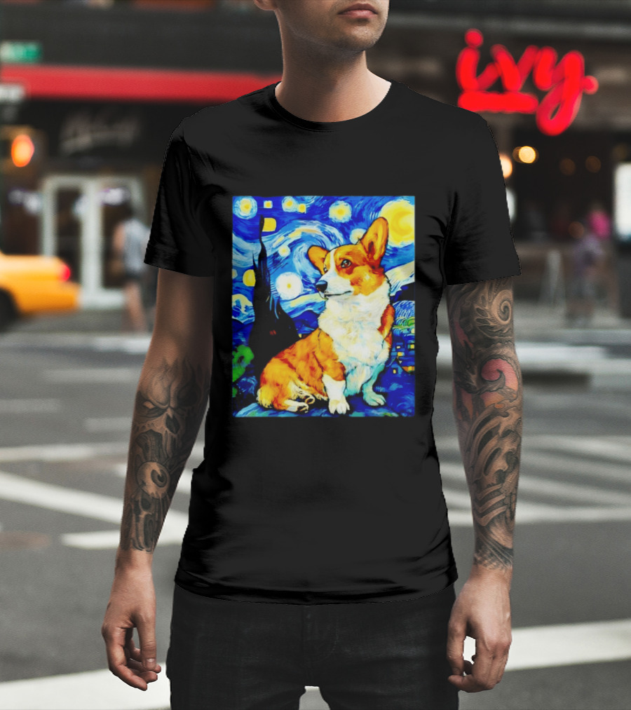 Corgi The Starry Night Vincent Van Gogh Dog Art Collaboration T-Shirt