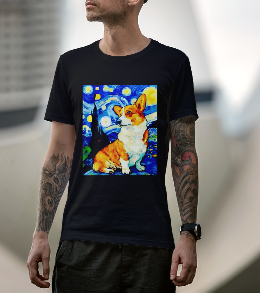 Corgi The Starry Night Vincent Van Gogh Dog Art Collaboration T-Shirt