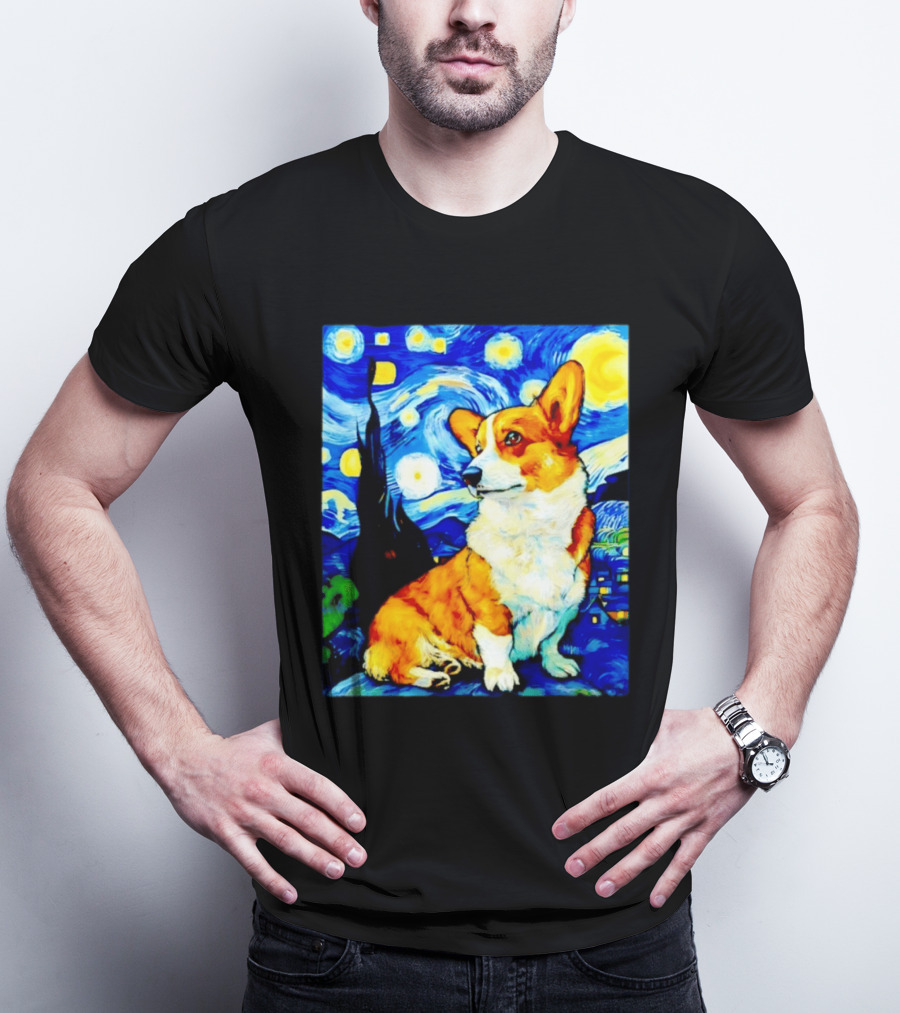 Corgi The Starry Night Vincent Van Gogh Dog Art Collaboration T-Shirt