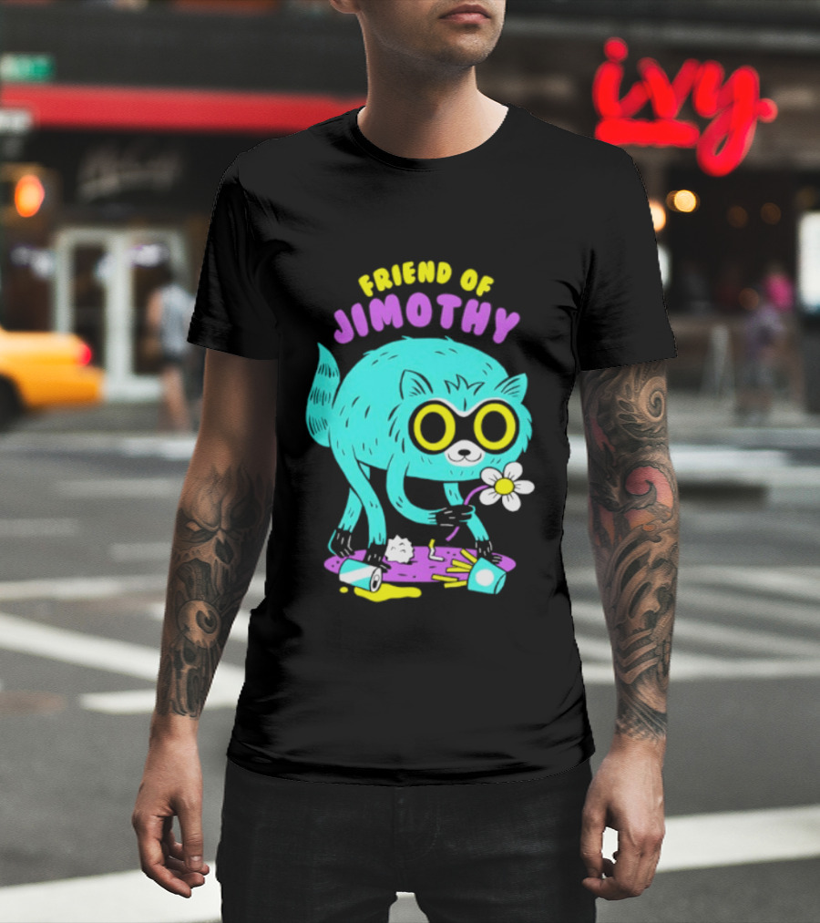 Friend Of Jimothy Raccoon Holding Flower Cute Cartoon T-Shirt